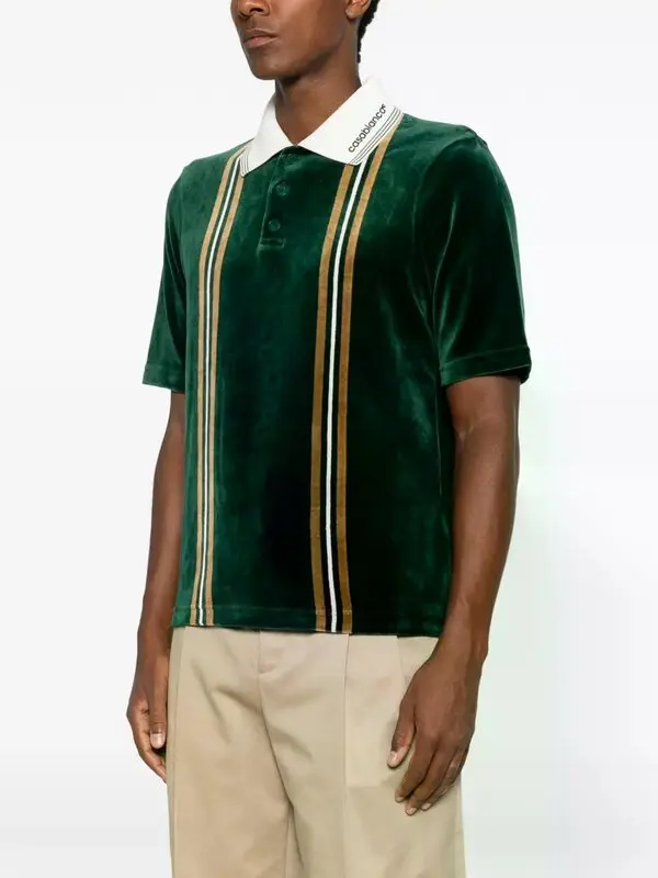 Casablanca Vertical-stripe Velvet Polo Shirt