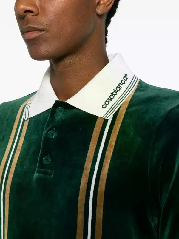 Casablanca Vertical-stripe Velvet Polo Shirt