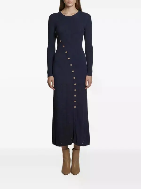 Sandro Rib-knit Button-embellished Midi Dress