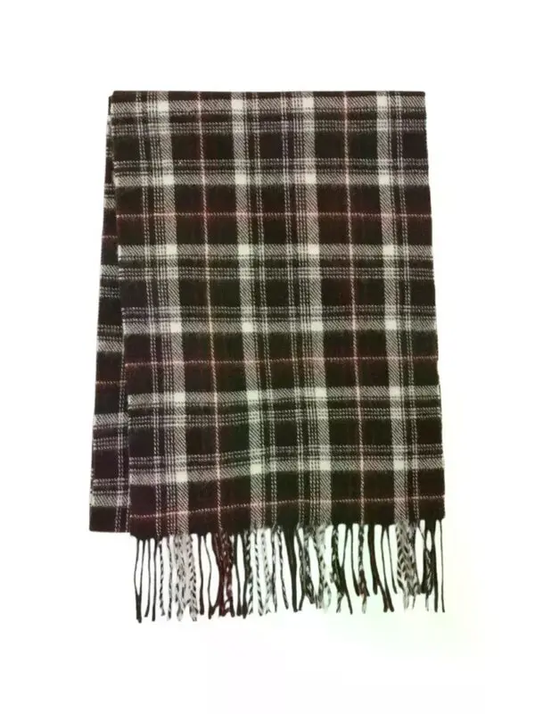 Nn07 Check-pattern Fringed Scarf - Red