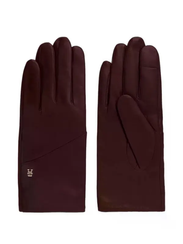 Tommy Hilfiger Th-monogram Plaque Leather Gloves - Red