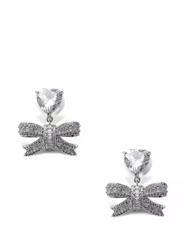 SELF-PORTRAIT Crystal Heart Bow Drop Earrings