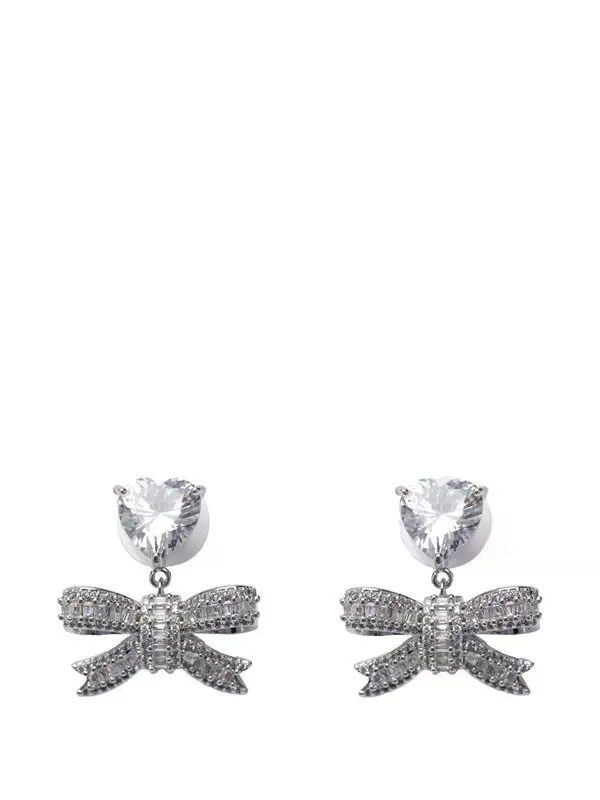 SELF-PORTRAIT Crystal Heart Bow Drop Earrings - Silver