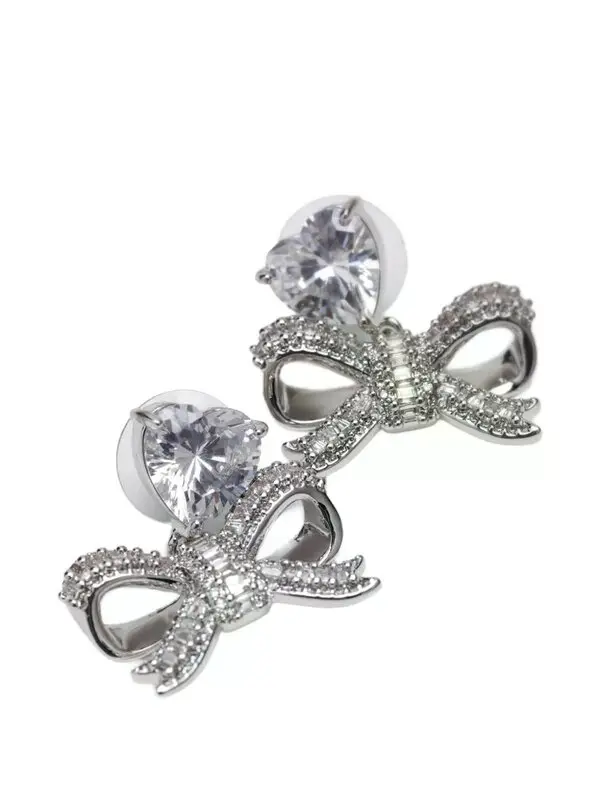 SELF-PORTRAIT Crystal Heart Bow Drop Earrings