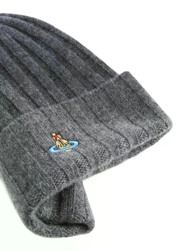 VIVIENNE WESTWOOD Orb-embroidered Ribbed Beanie Hat