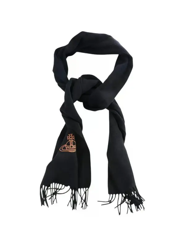 VIVIENNE WESTWOOD Orb-embroidered Fringed Scarf - Black