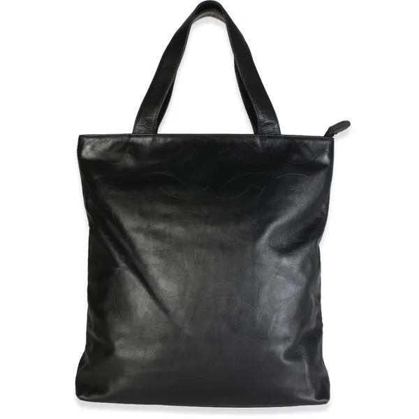Chanel Vintage Embossed Lambskin Cc Tote - Black