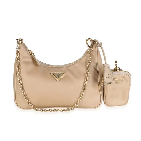 Prada Camel Re-nylon Re-edition 2005 Shoulder Bag - Beige