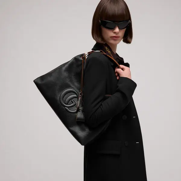 Gucci Large Shoulder Bag With Double G Detail Leather