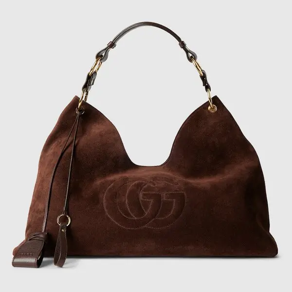 Gucci Large Shoulder Bag With Double G Detail Suede