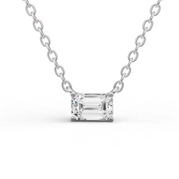 SEREIA OFFICIAL 14k Gold 0.5 Ct Lab Grown Emerald Shape Diamond Pendant White Gold