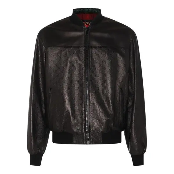 Gucci Gg Embossed Leather Bomber Jacket