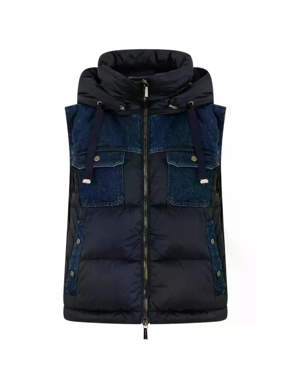 MOORER Denim-panelled Padded Gilet - Blue