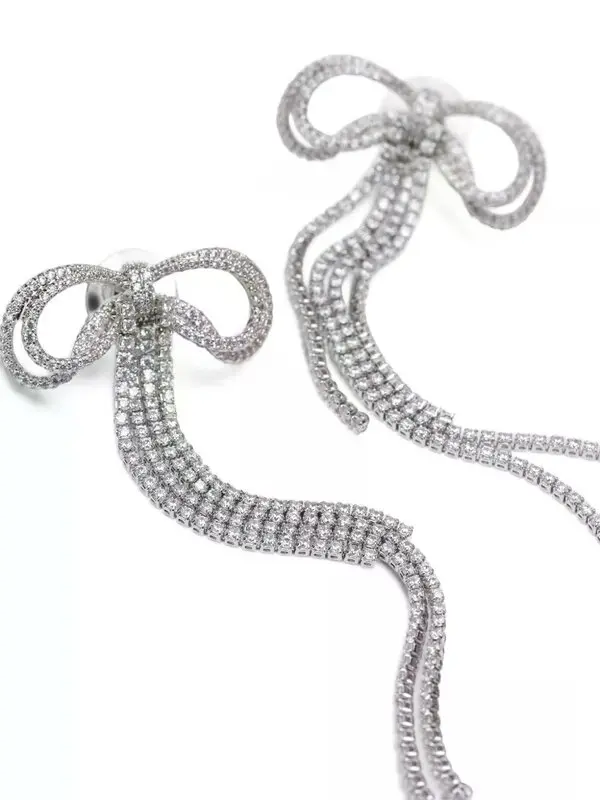 SELF-PORTRAIT Double Crystal Bow Earrings - Silver