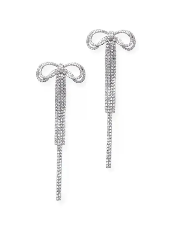 SELF-PORTRAIT Double Crystal Bow Earrings - Silver