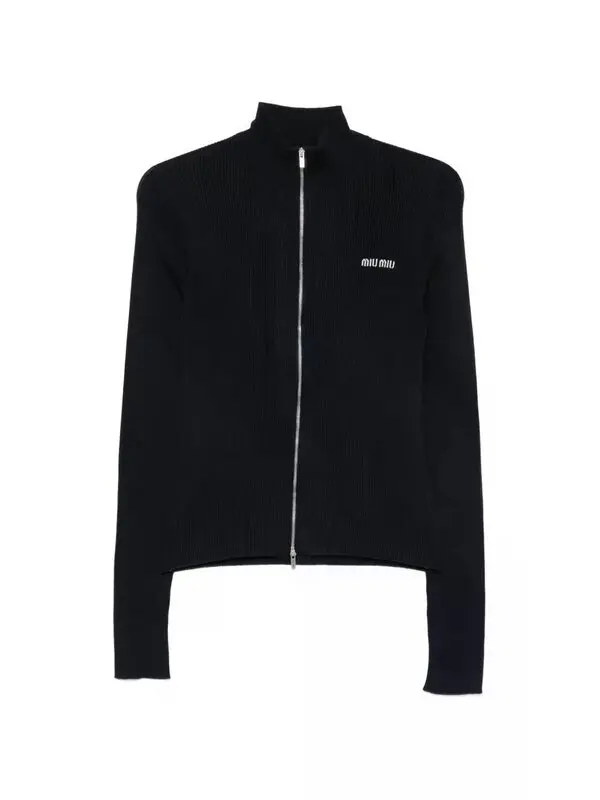 Miu Miu Logo-embroidered Zip-up Cardigan - Blue