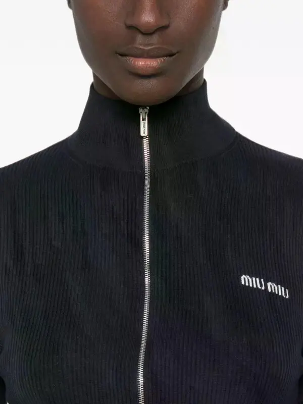 Miu Miu Logo-embroidered Zip-up Cardigan