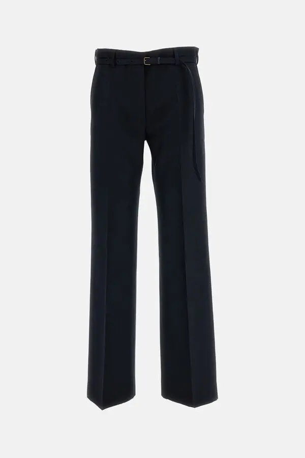 Dries Van Noten Pantaloni Presta In Lana Con Cintura - Blu