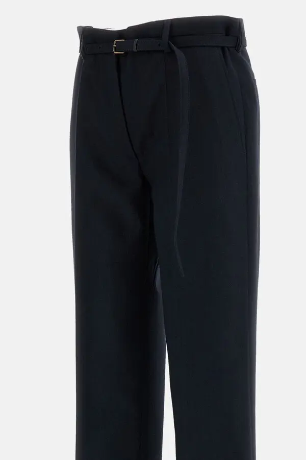 Dries Van Noten Pantaloni Presta In Lana Con Cintura - Blu