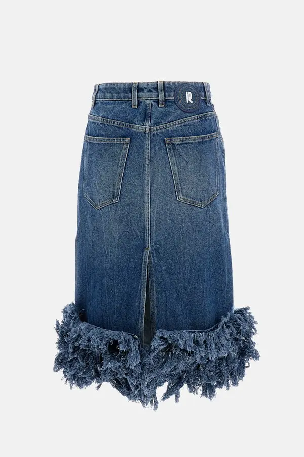 Rabanne Gonna Midi In Denim Con Frange