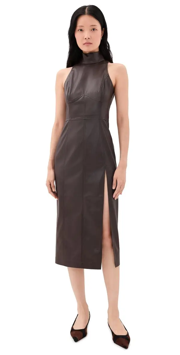 Susana Monaco Faux Leather Mock Sleeveless Slit Dress