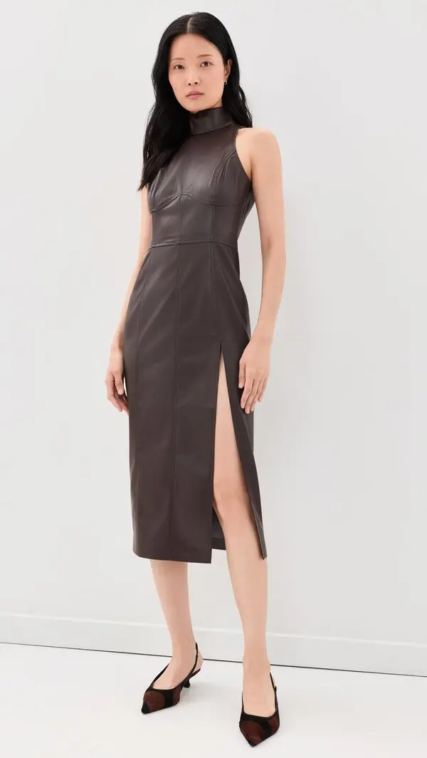 Susana Monaco Faux Leather Mock Sleeveless Slit Dress