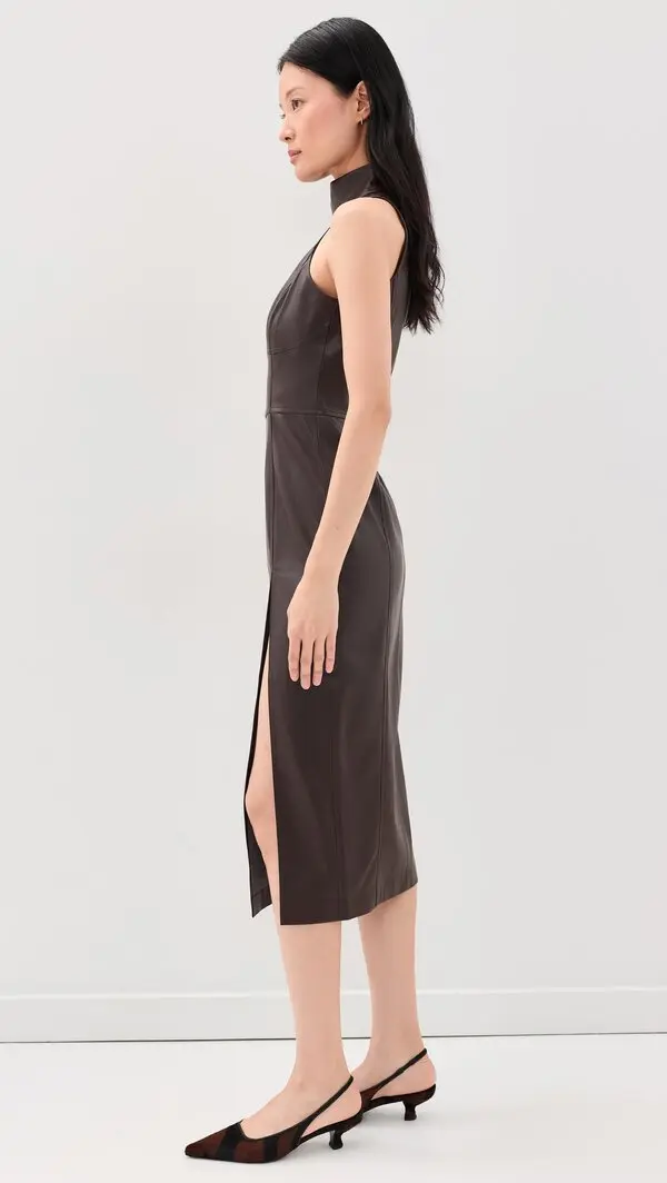 Susana Monaco Faux Leather Mock Sleeveless Slit Dress