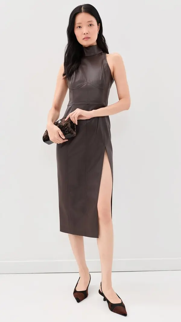 Susana Monaco Faux Leather Mock Sleeveless Slit Dress