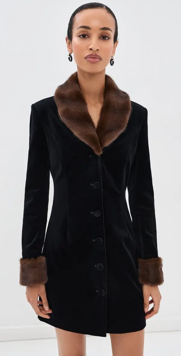 TANNER FLETCHER Antoinette Faux Fur Collar Mini Dress