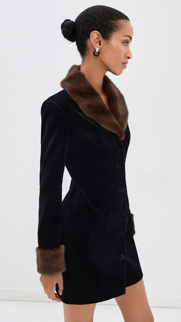 TANNER FLETCHER Antoinette Faux Fur Collar Mini Dress