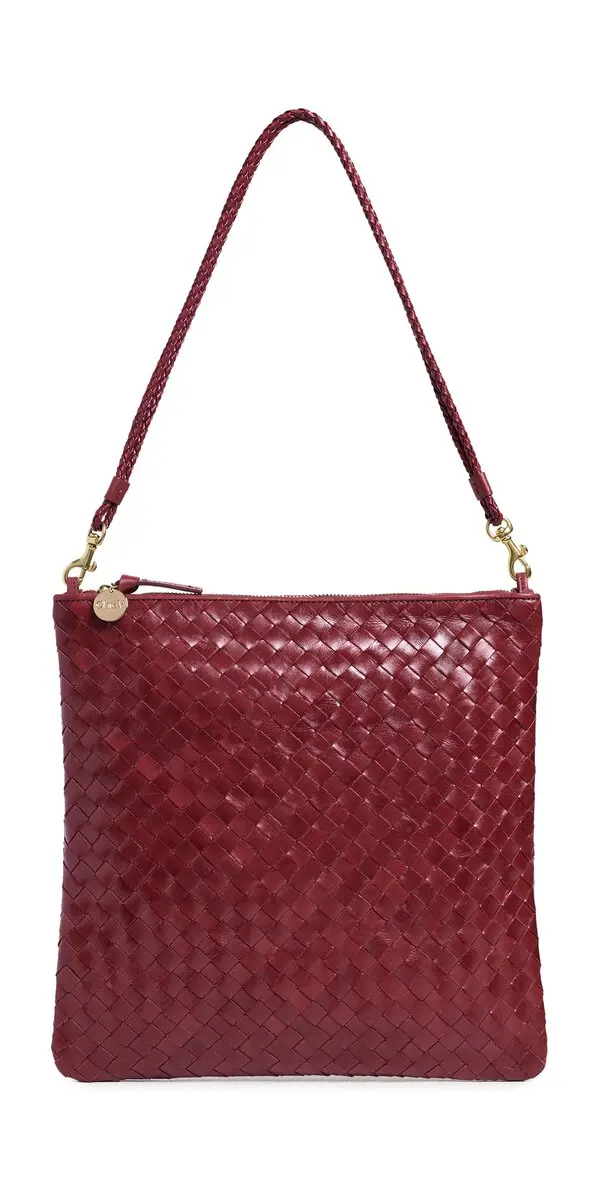 Clare V. Medium Woven Diagonal Foldover Clutch - Garnet