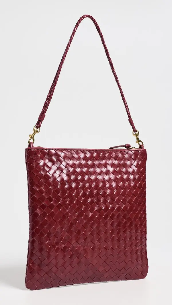 Clare V. Medium Woven Diagonal Foldover Clutch - Garnet