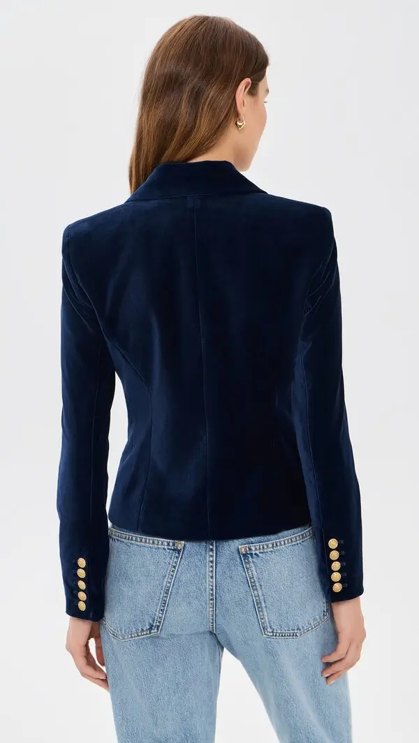 Alice + Olivia Sable Double Breasted Velvet Cropped Blazer - Midnight Blue
