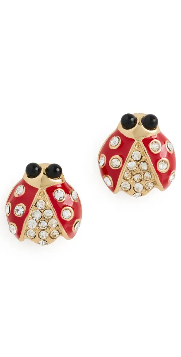 KENNETH JAY LANE Crystal Ladybug Back Ball Earring - Red