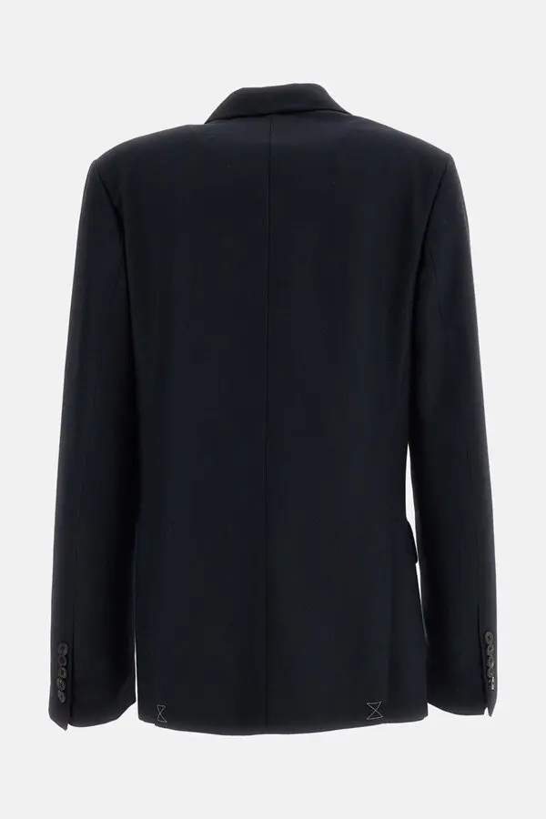 Dries Van Noten Blazer Doppiopetto In Lana Con Ricami - Blu