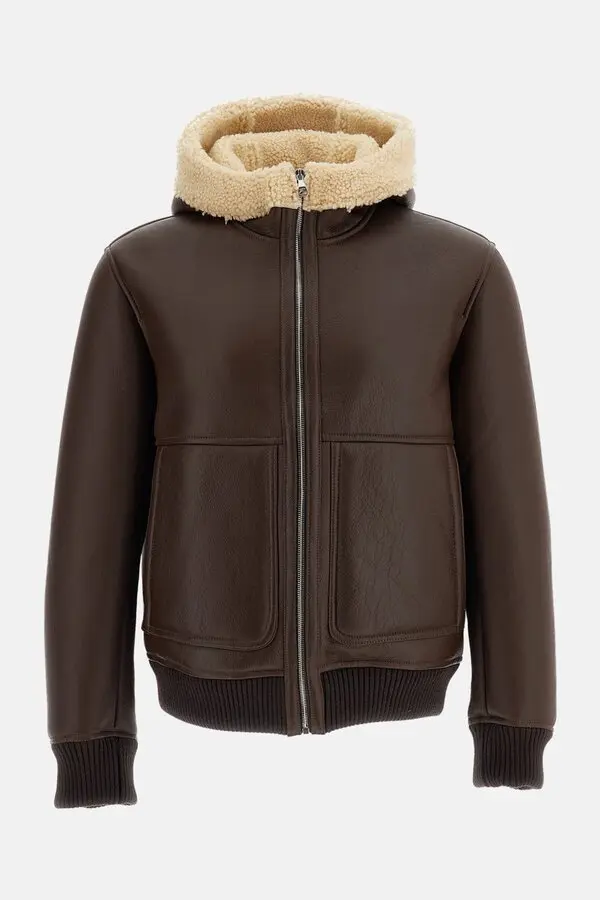 EMMETI Bomber Con Cappuccio In Montone Nappato - Marrone