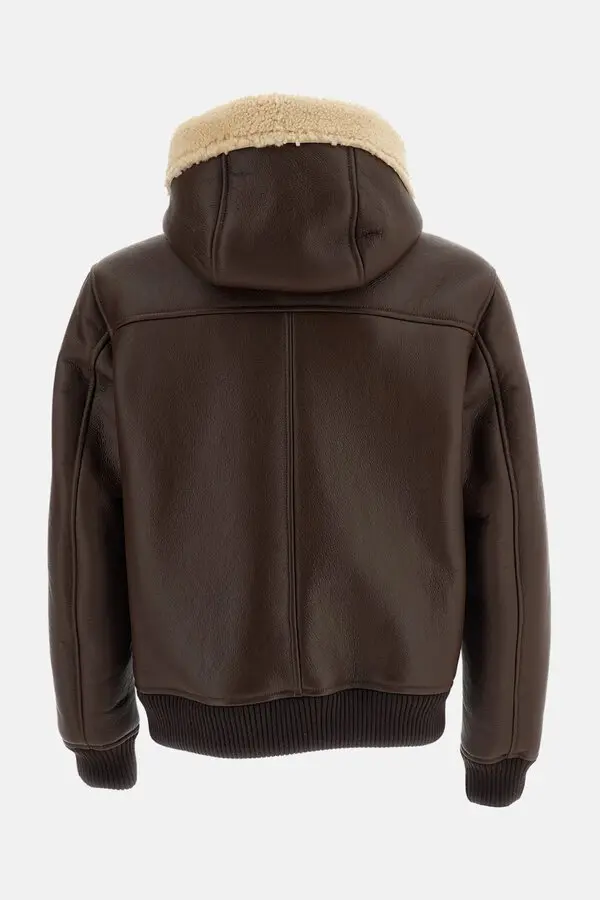 EMMETI Bomber Con Cappuccio In Montone Nappato - Marrone