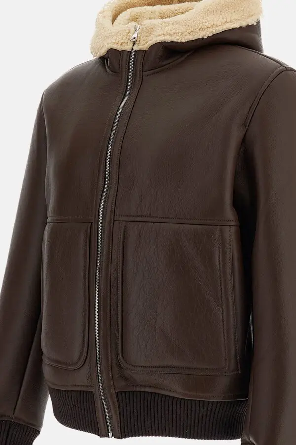 EMMETI Bomber Con Cappuccio In Montone Nappato - Marrone