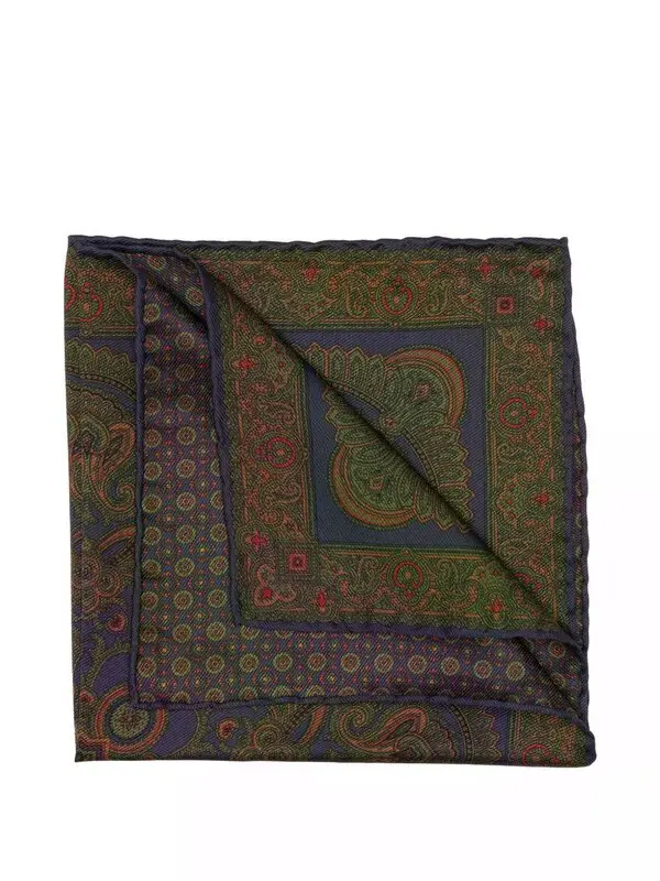 ELIZABETTA Lario Double-sided Paisley-print Pocket Square - Blue