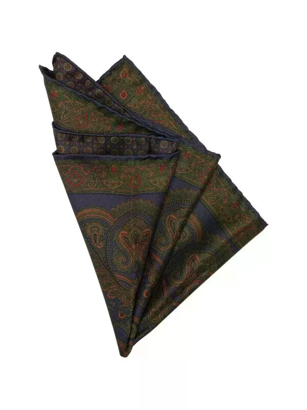 ELIZABETTA Lario Double-sided Paisley-print Pocket Square - Blue