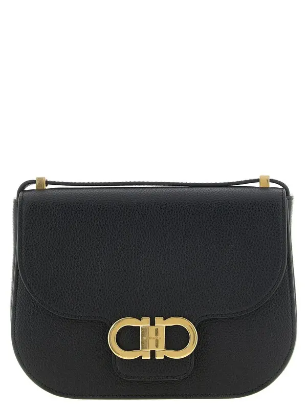 FERRAGAMO North-south Double Gancini' Crossbody Bag - Black