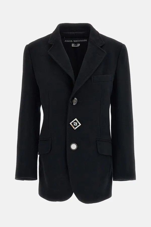 Junya Watanabe Giacca Monopetto In Lana E Cashmere - Black