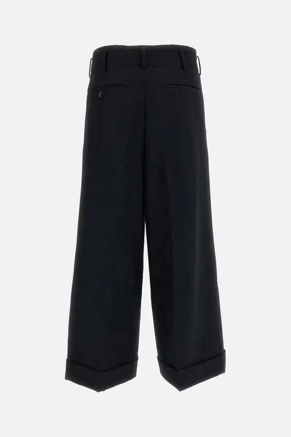 Comme Des Garçons Pantaloni In Lana Gamba Larga - Black