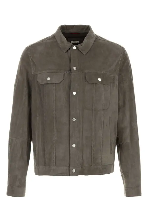 Brunello Cucinelli Dove Grey Suede Overshirt