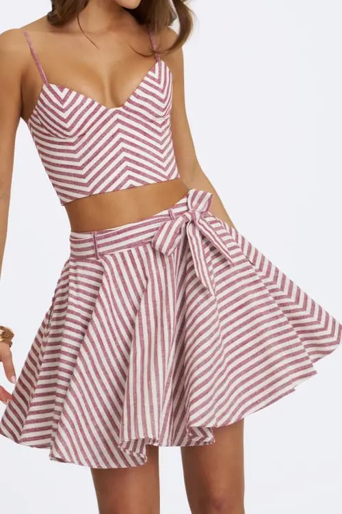 MISS CIRCLE Xolani Striped Linen Mini Skirt