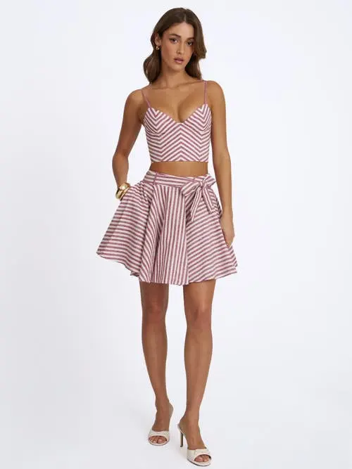 MISS CIRCLE Xolani Striped Linen Mini Skirt