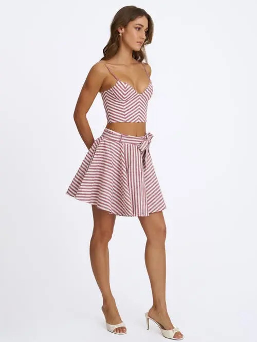 MISS CIRCLE Xolani Striped Linen Mini Skirt