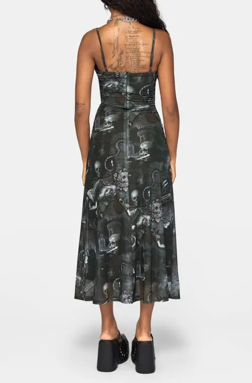 DISTURBIA Nox Print Mesh Ruched Bust Cami Dress