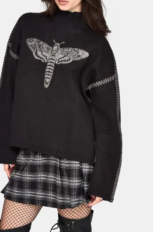 DISTURBIA Mourn Moth Blanket Stitch Knit Sweater