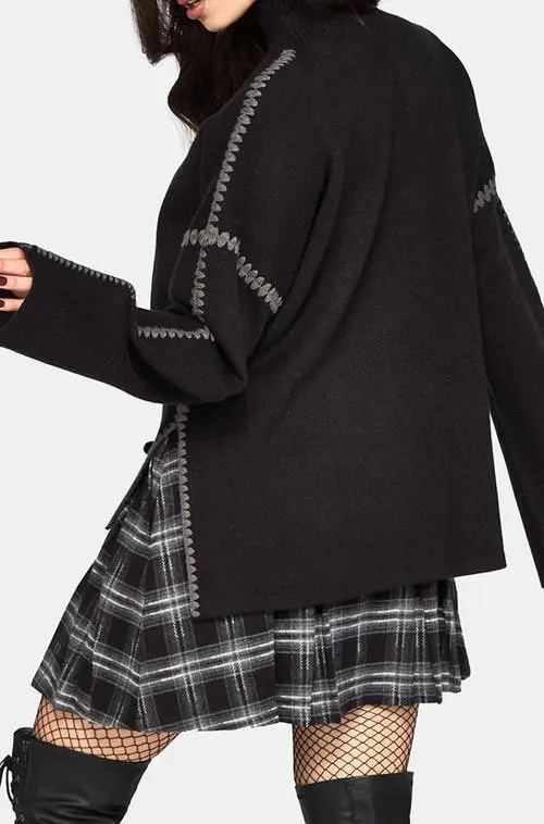 DISTURBIA Mourn Moth Blanket Stitch Knit Sweater